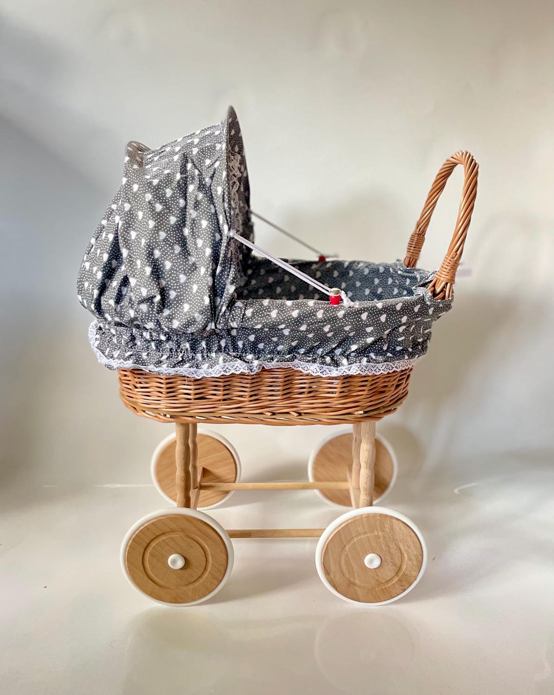 Personalised Wicker Doll Pram, Wicker Stroller With Folding Hood ...