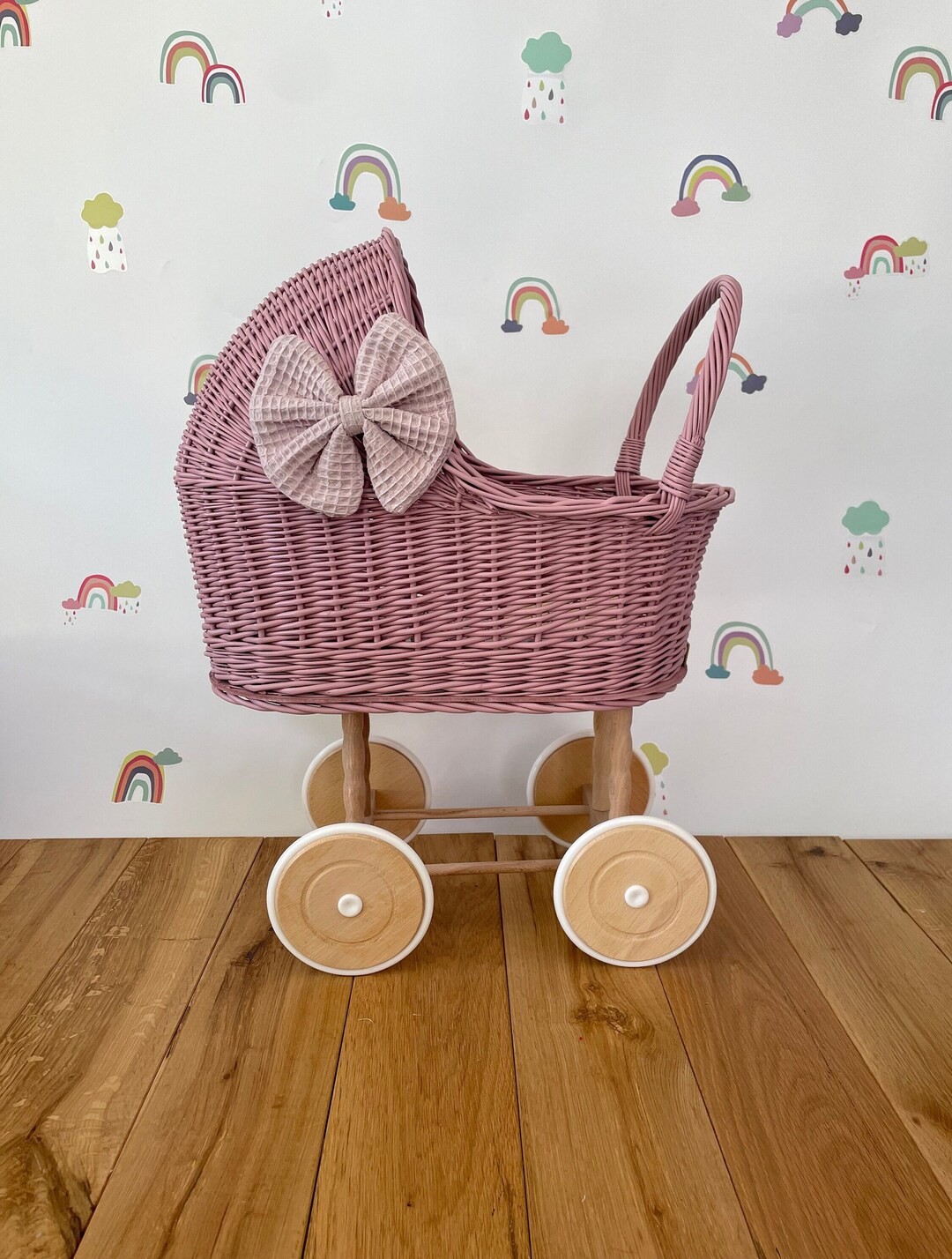 Luxury Wicker Doll Pram: Tall Pram With Bow & Bedding - Etsy Australia