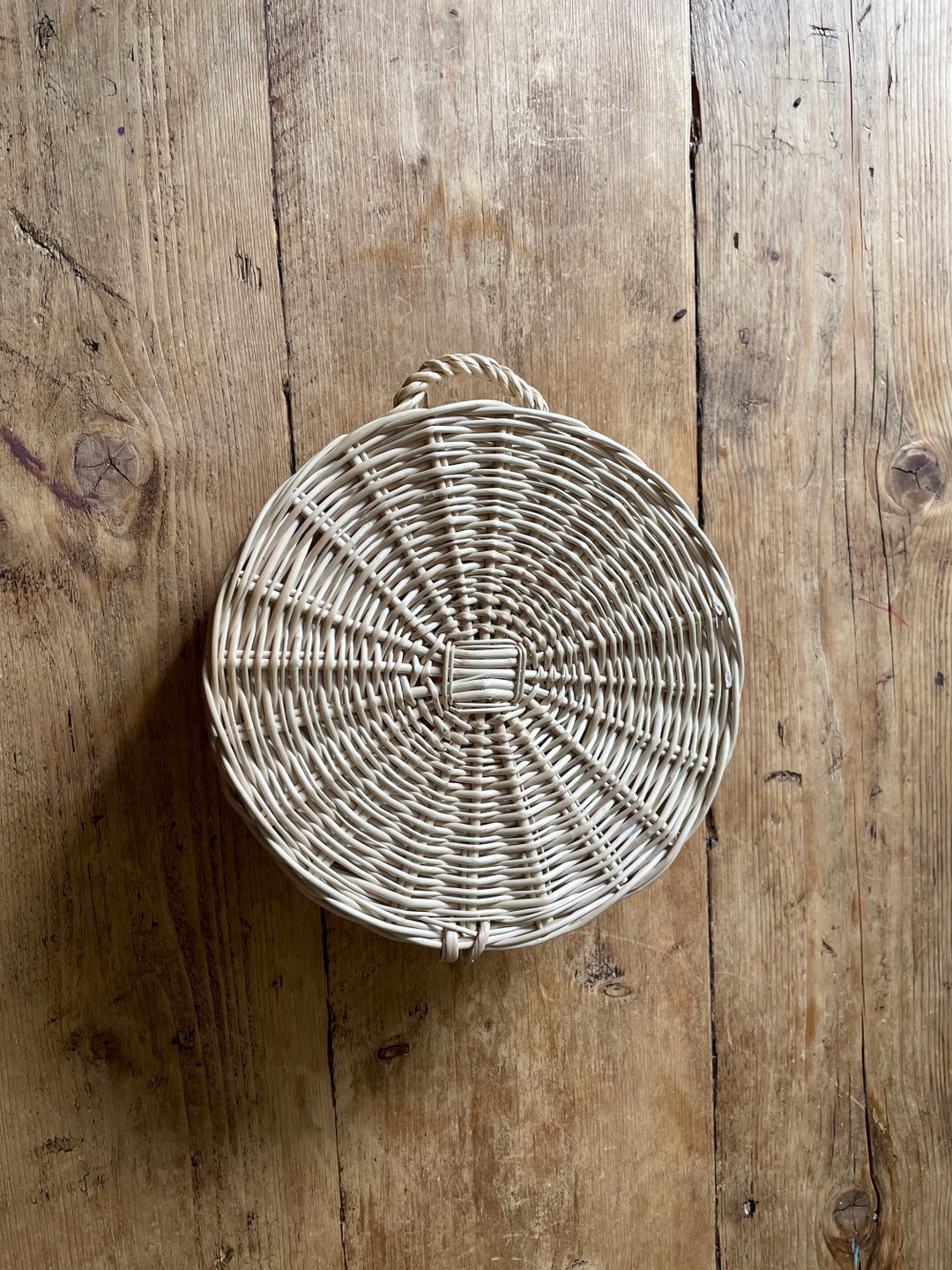 CREAM BLEACHED Wicker Rattan Round Storage Basket , Basket With Lid ...