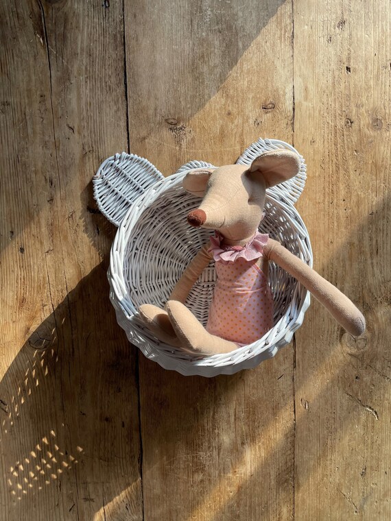 White Hanging Wicker Basket Basket With With Ears Teddy Hanging Basket Wall Basket Kids Room Basket Wicker Basket Teddy Basket Etsy UK
