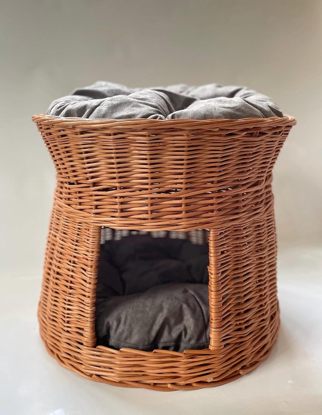 Wicker Cat Basket, Cat Bed, Wicker Cat House With 2 Cushions Included ...
