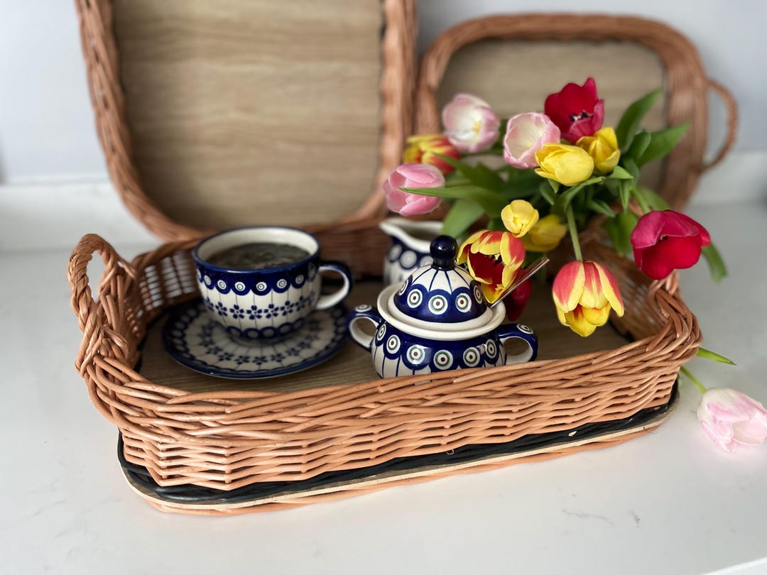 Wicker Breakfast Tray, Wicker Tea Tray, Wicker Serving Tray, Decorative ...