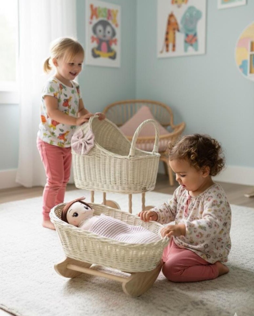 Handmade Wicker Doll Pram and Crib Set With Bedding - Etsy