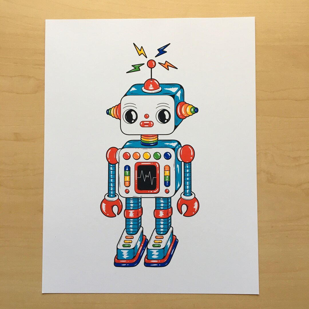 Rainbow Robot Art Print | Digital Art | Cute Character Art - Etsy