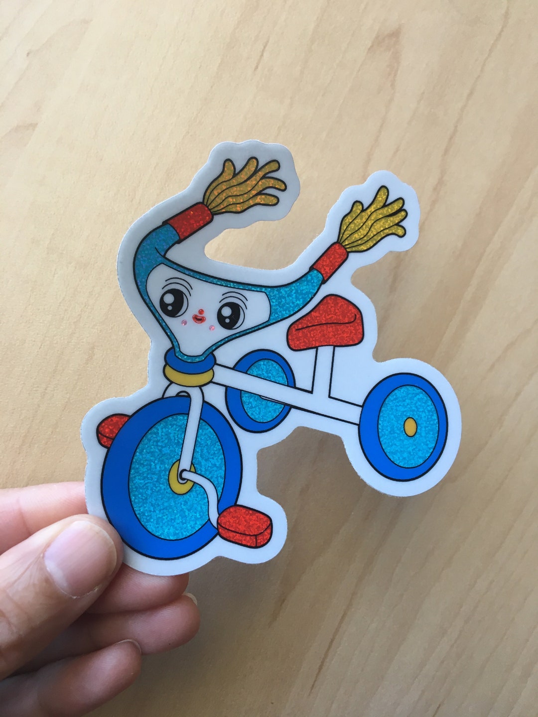 Cute Glitter Tricycle Character Sticker - Etsy