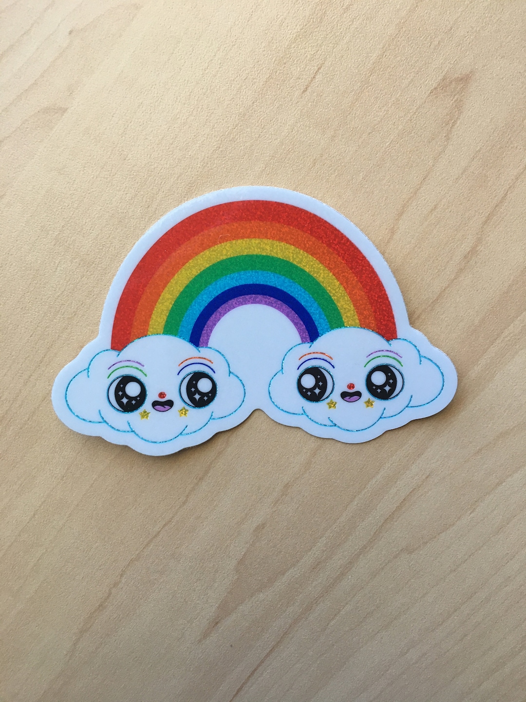Happy Glitter Rainbow Clouds Sticker - Etsy