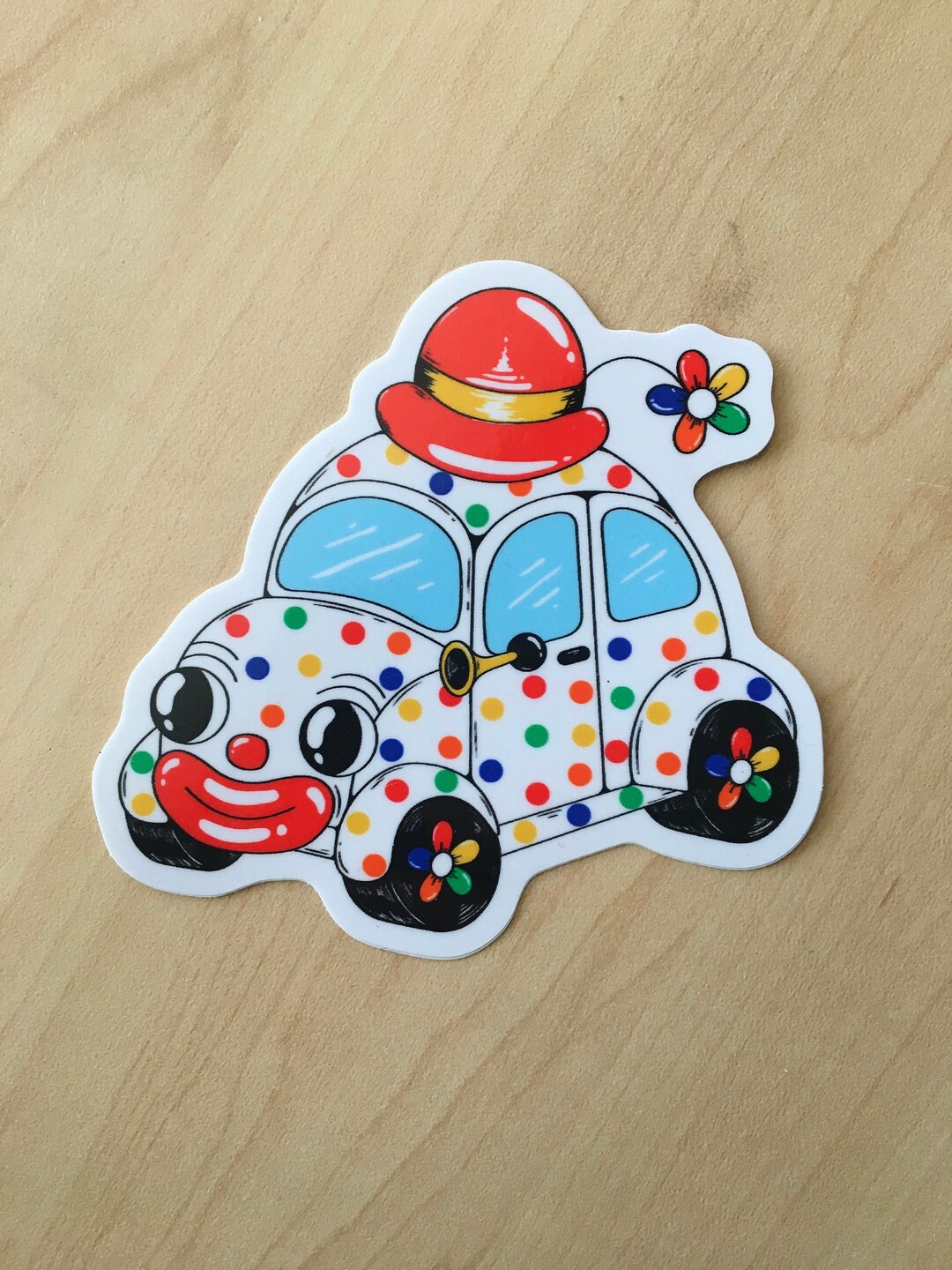 Clown Car Glossy Sticker | Cute Clown Art - Etsy