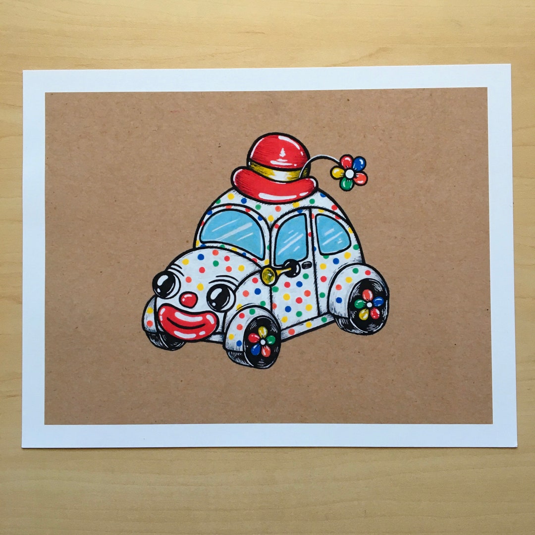 Clown Car Drawing Print | Clown Art - Etsy