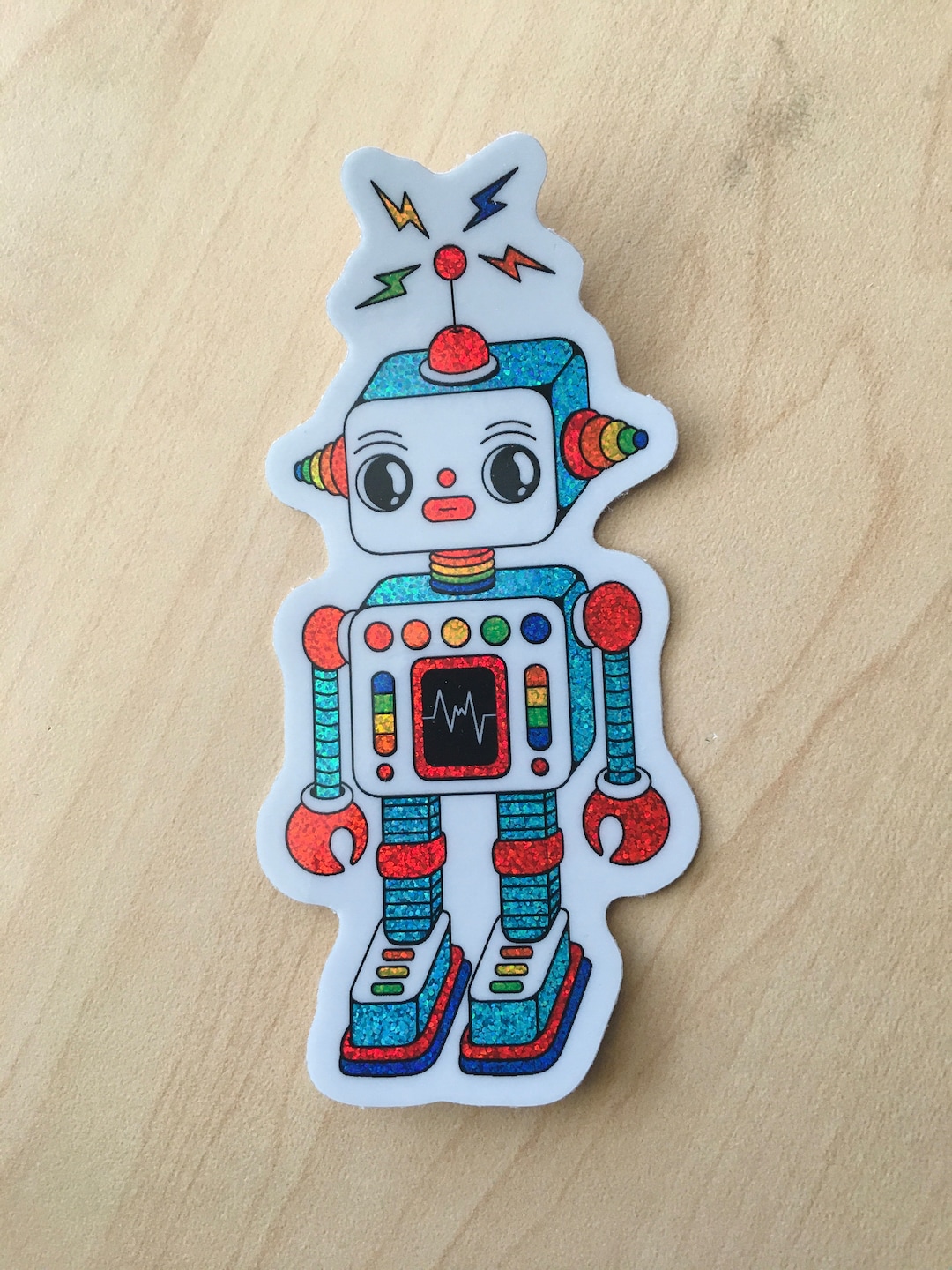 Glitter Robot Sticker | Rainbow Robot | Cute Character Art - Etsy