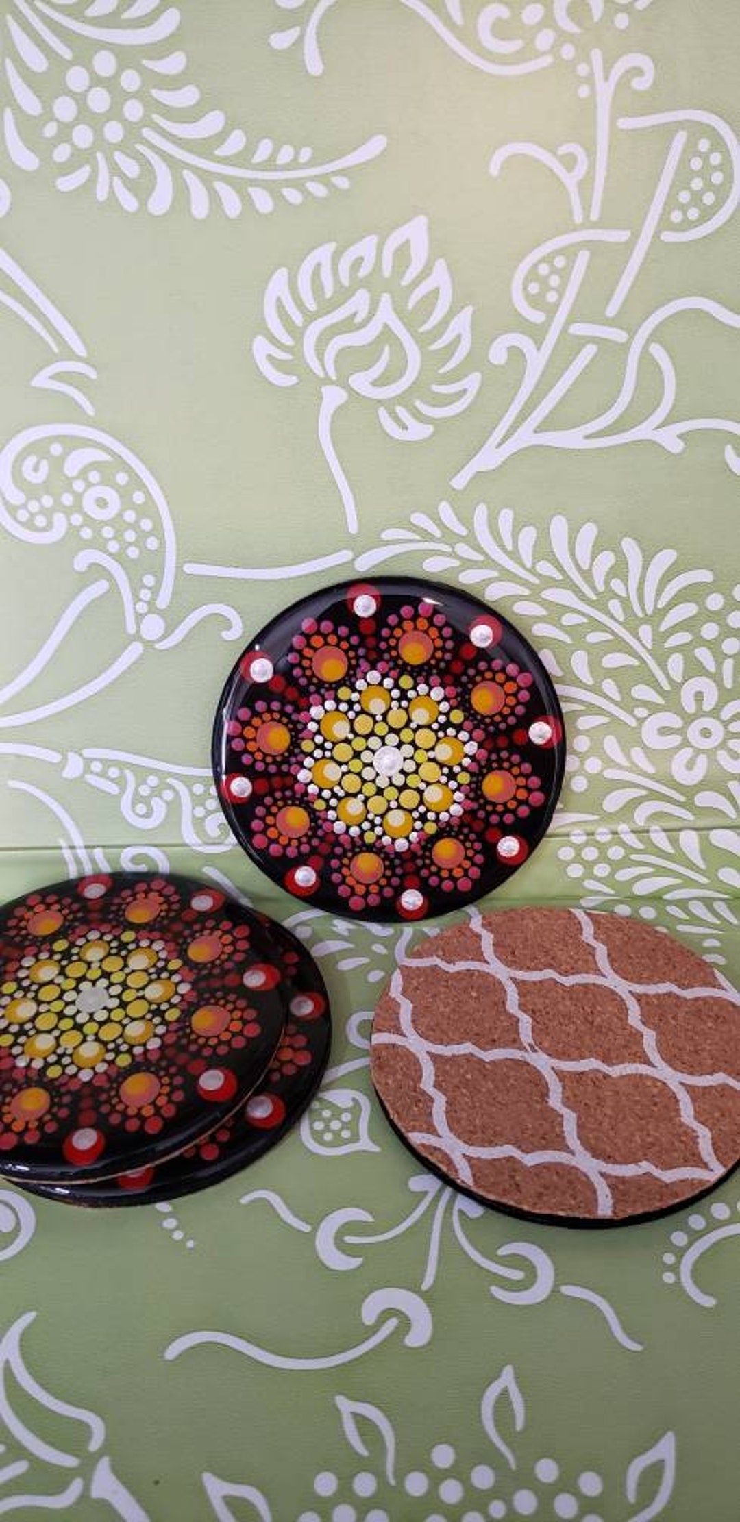 Hand-painted Dot Mandala Coaster Set of 4 - Etsy