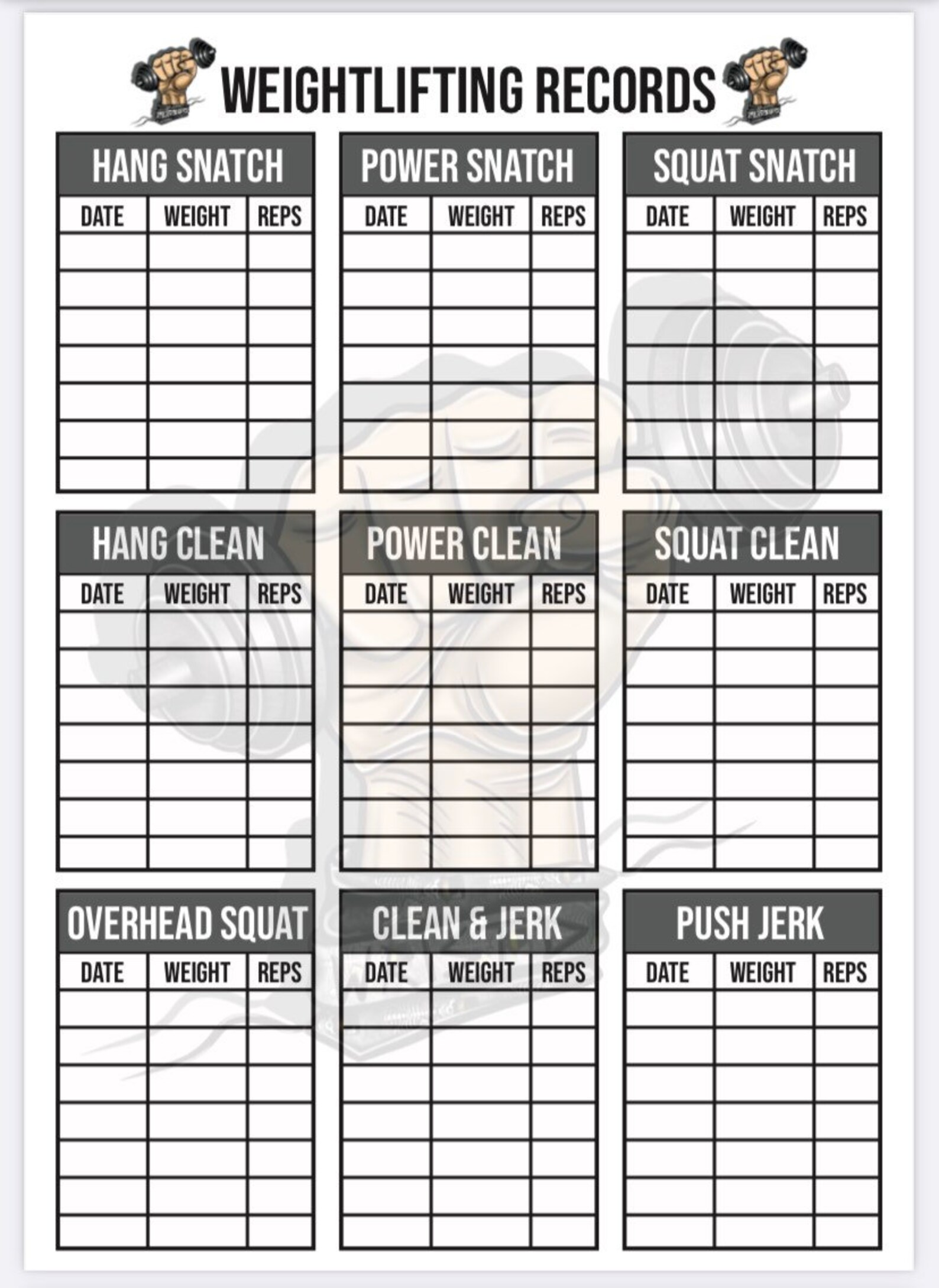 Printable PDF Weightlifting Journal for Crossfit and Gym, Print Your ...