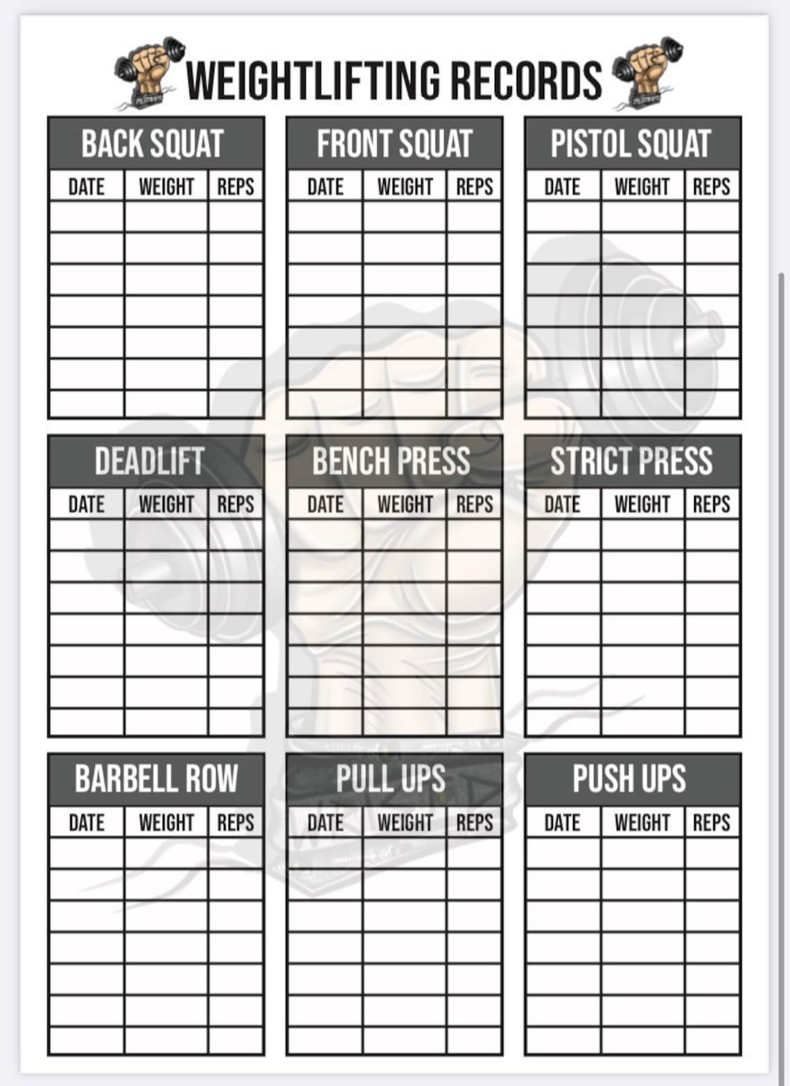 Printable PDF Weightlifting Journal for Crossfit and Gym, Print Your ...
