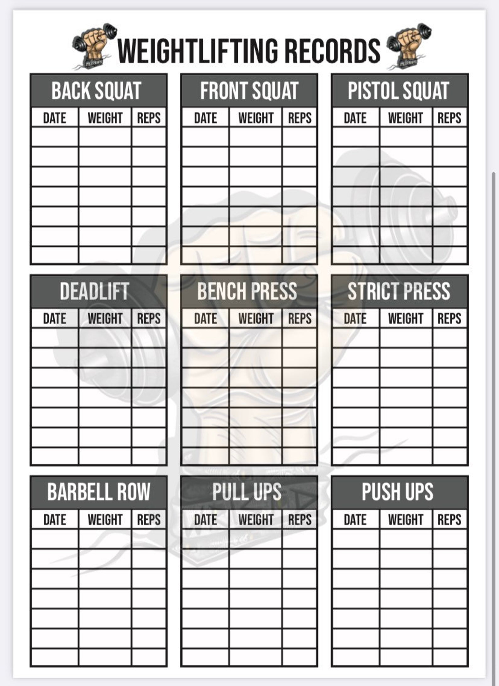 Printable PDF Weightlifting Journal for Crossfit and Gym, Print Your ...