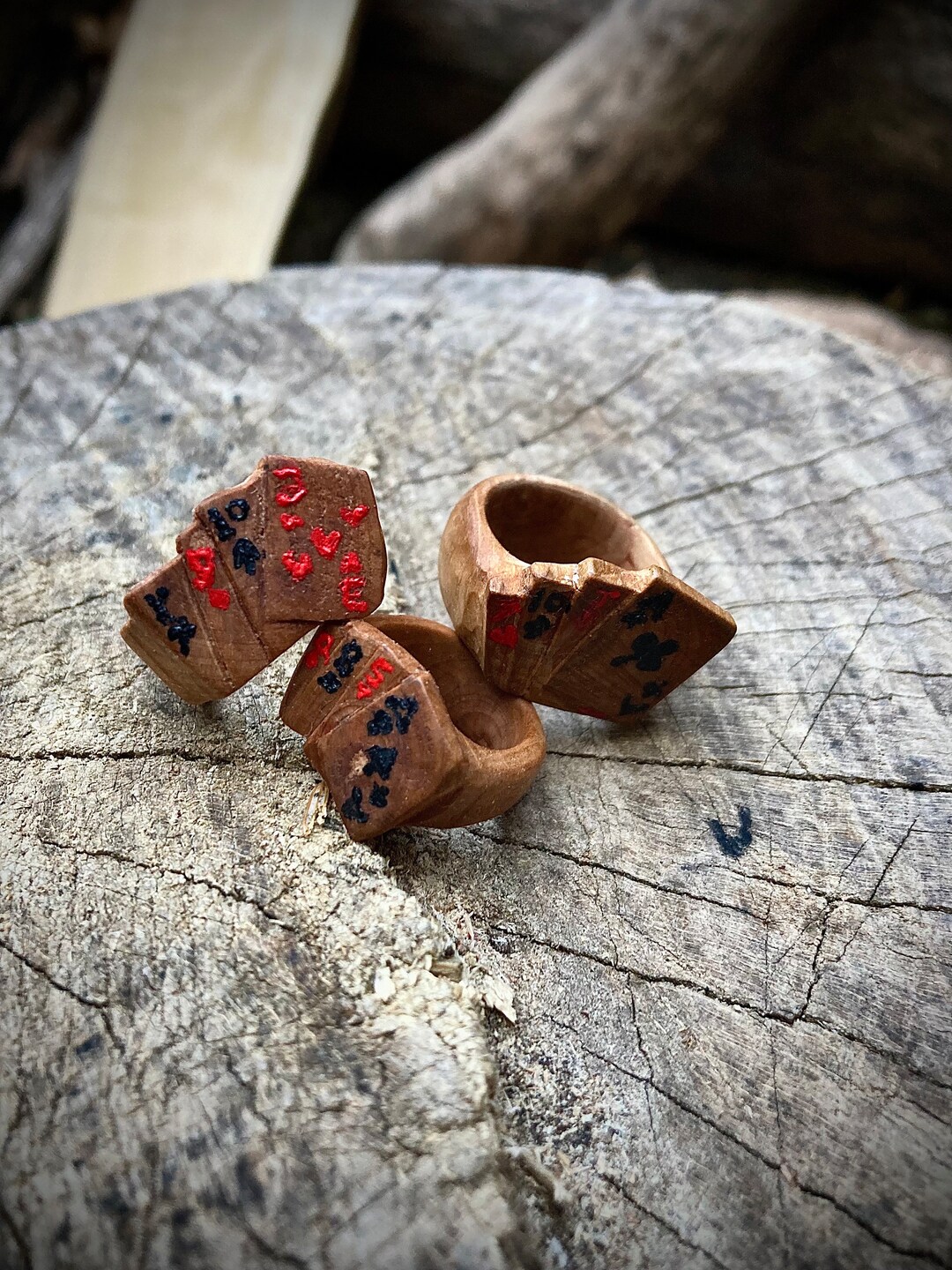 Hand Carved Wooden Playing Cards Ring - Etsy