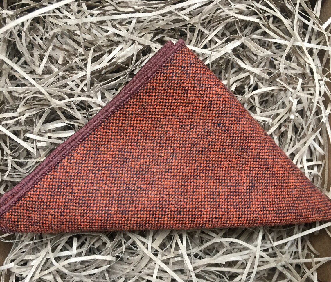 The Maple: Burnt Orange Pocket Square Rusty Brown Wool Pocket | Etsy