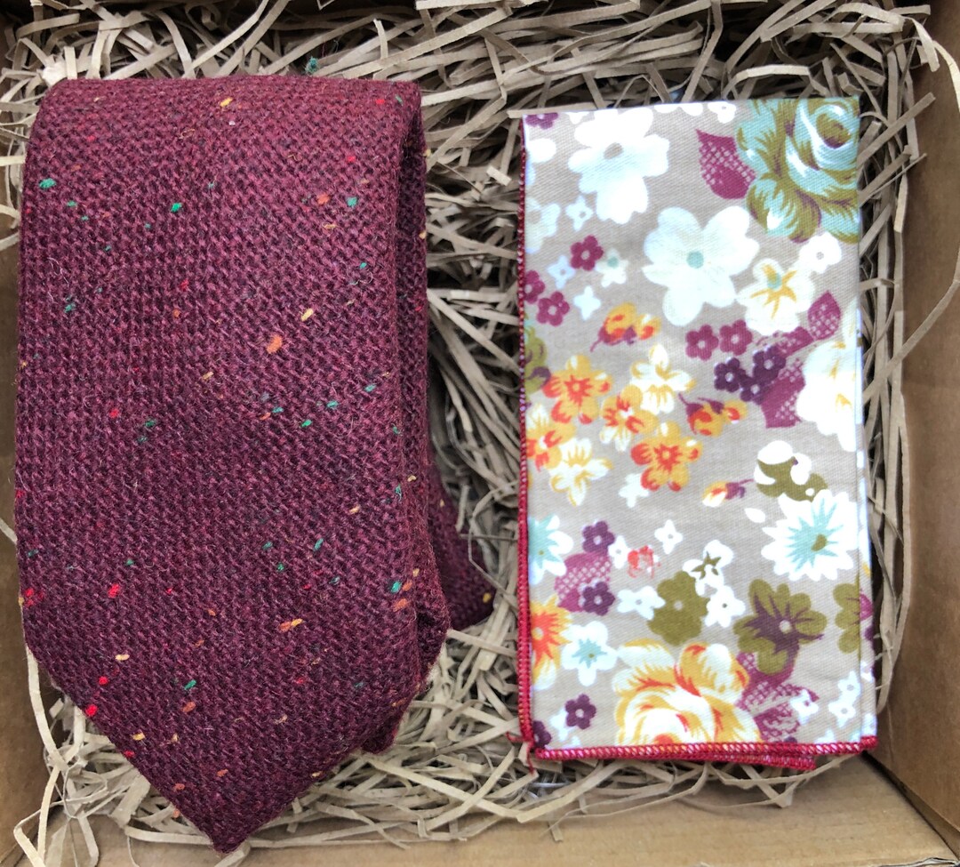 The Oak and Cosmos: Burgundy Wool Necktie, Pocket Square, Wedding Ties ...