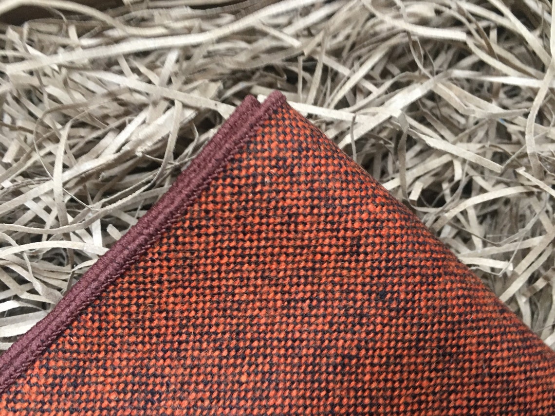 The Maple: Burnt Orange Pocket Square Rusty Brown Wool Pocket | Etsy