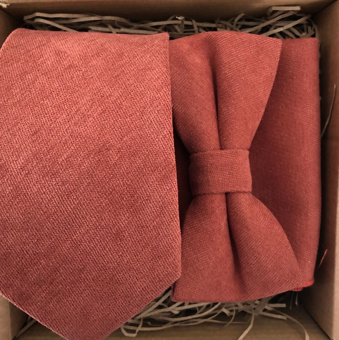 Terracotta Cotton Tie Set: Burnt Orange Wedding Necktie, Bow Tie ...