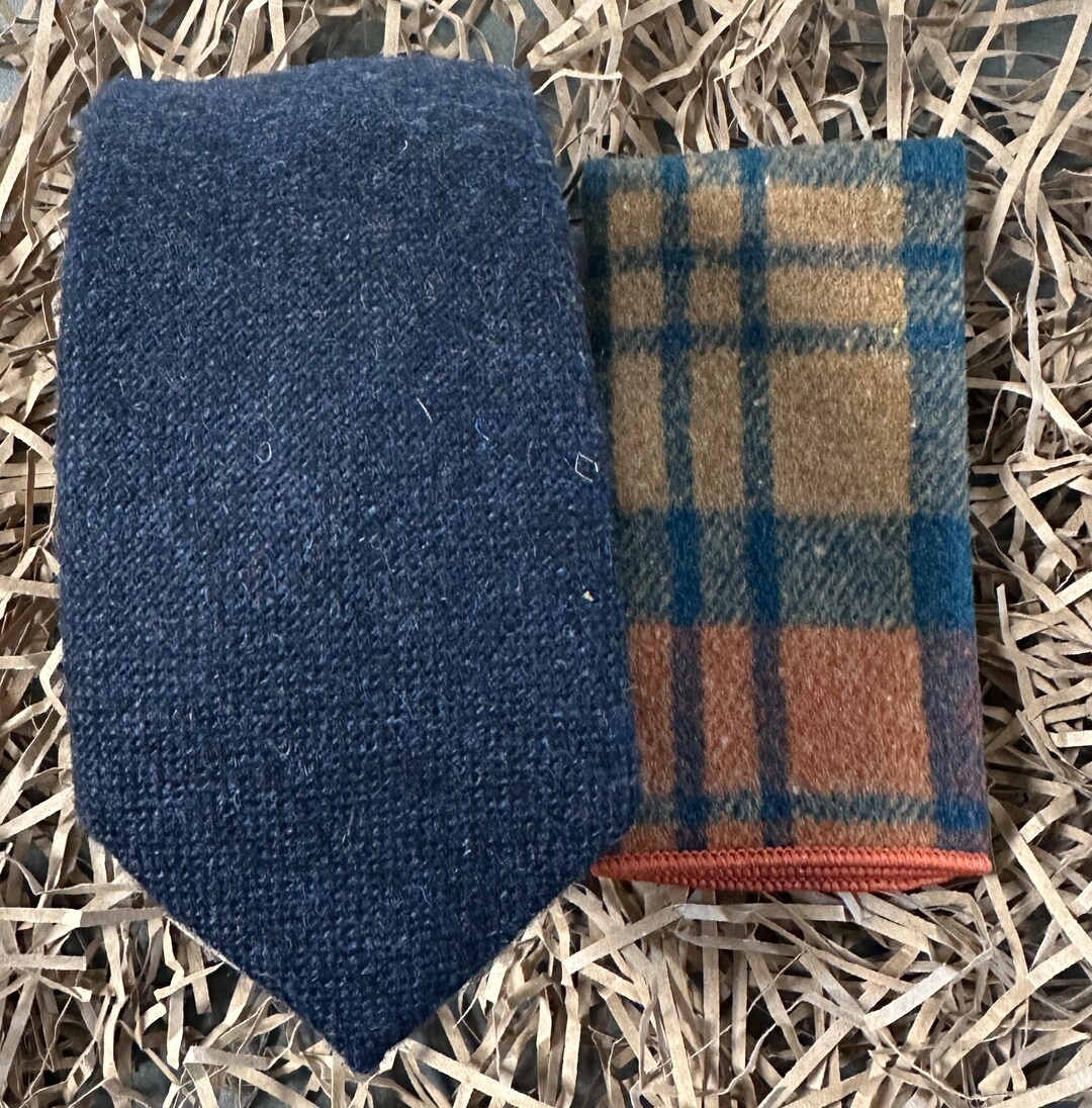 The Bellflower & Heliotrope: Navy Men's Tie, Orange Check Pocket Square ...