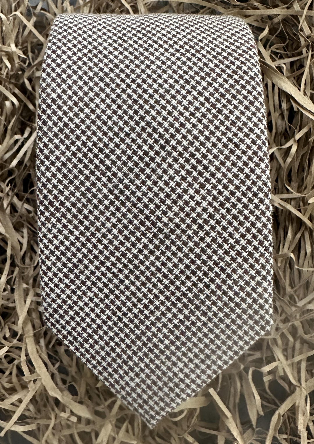 The Bush Clover Check Tie Set: Brown Men's Tie, Cream Pocket Square Set ...