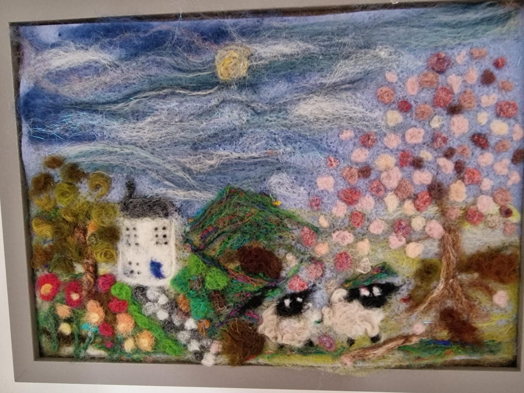 Cherry Blossom Needle Felted Picture, Framed Needle Felt,needle Felt ...