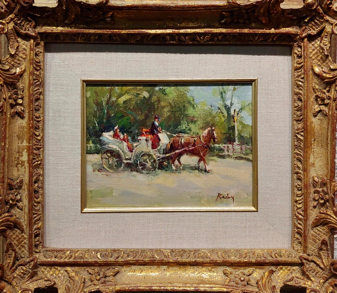 Claire Ruby -mother & Daughter Sunday Ride in a Horse Carriage -oil ...