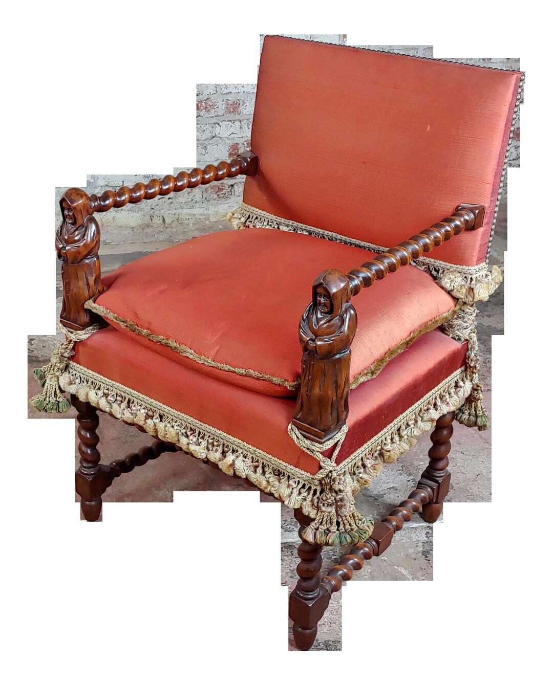 19th Century Baroque Red Upholstered Walnut Hall Chair - Etsy