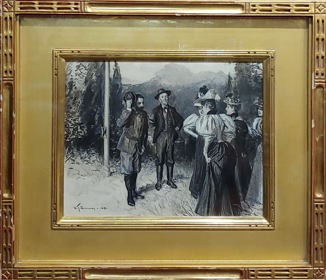 19th Century "group of Gentlemen Meet a Group of Ladies" Painting by ...