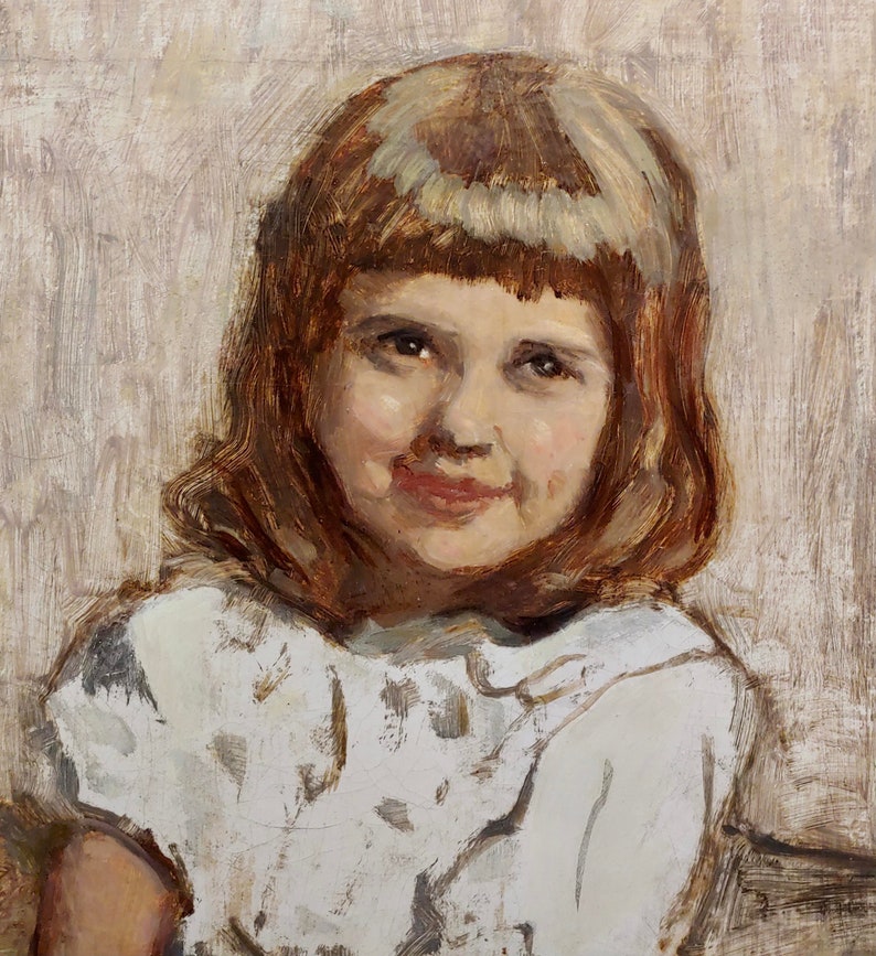 Elliot Torrey-1920s Portrait of a Young Girl Seated on the Floor-oil ...