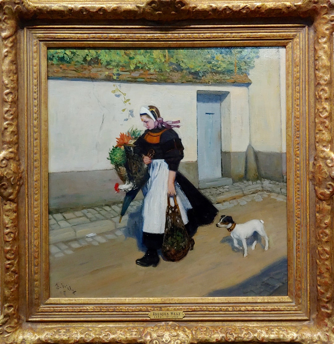 Jacques Wely -woman & Her Jack Russel Dog Coming From the Market-oil ...