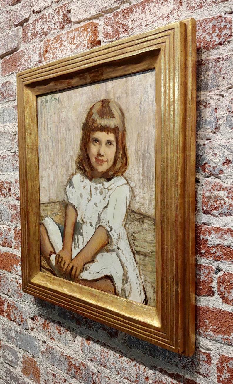 Elliot Torrey-1920s Portrait of a Young Girl Seated on the Floor-oil ...