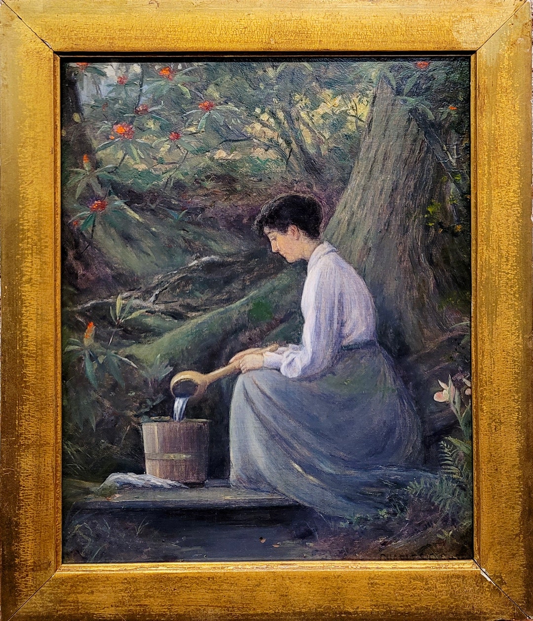 Charles Curran - Study of a Woman at a Spring -19th Century Oil ...