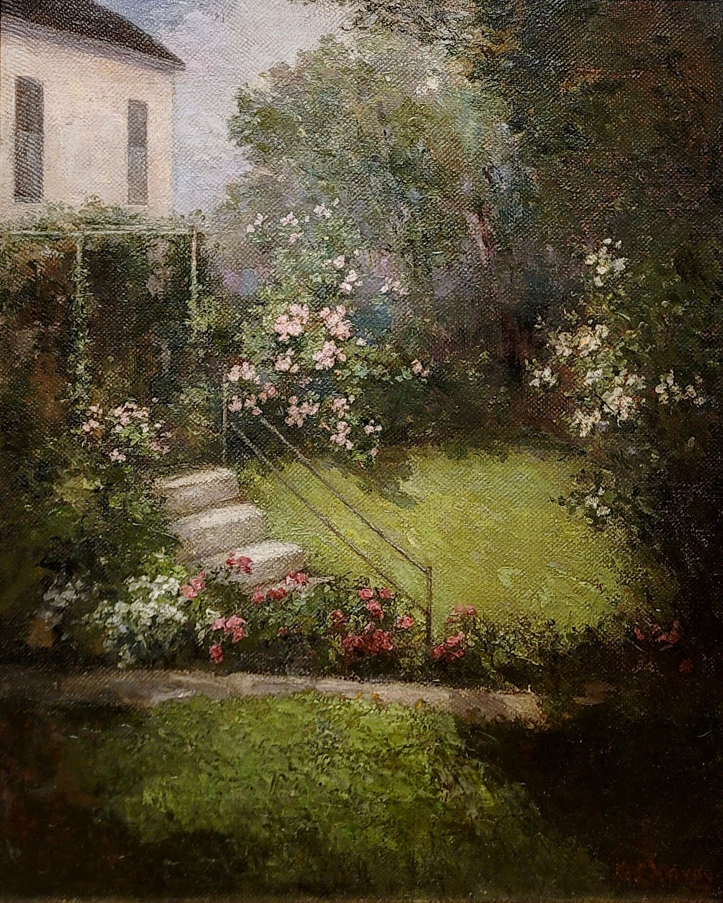 Anna Eliza Hardy-the Rose Garden in Full Bloom-1920s Impressionist Oil ...