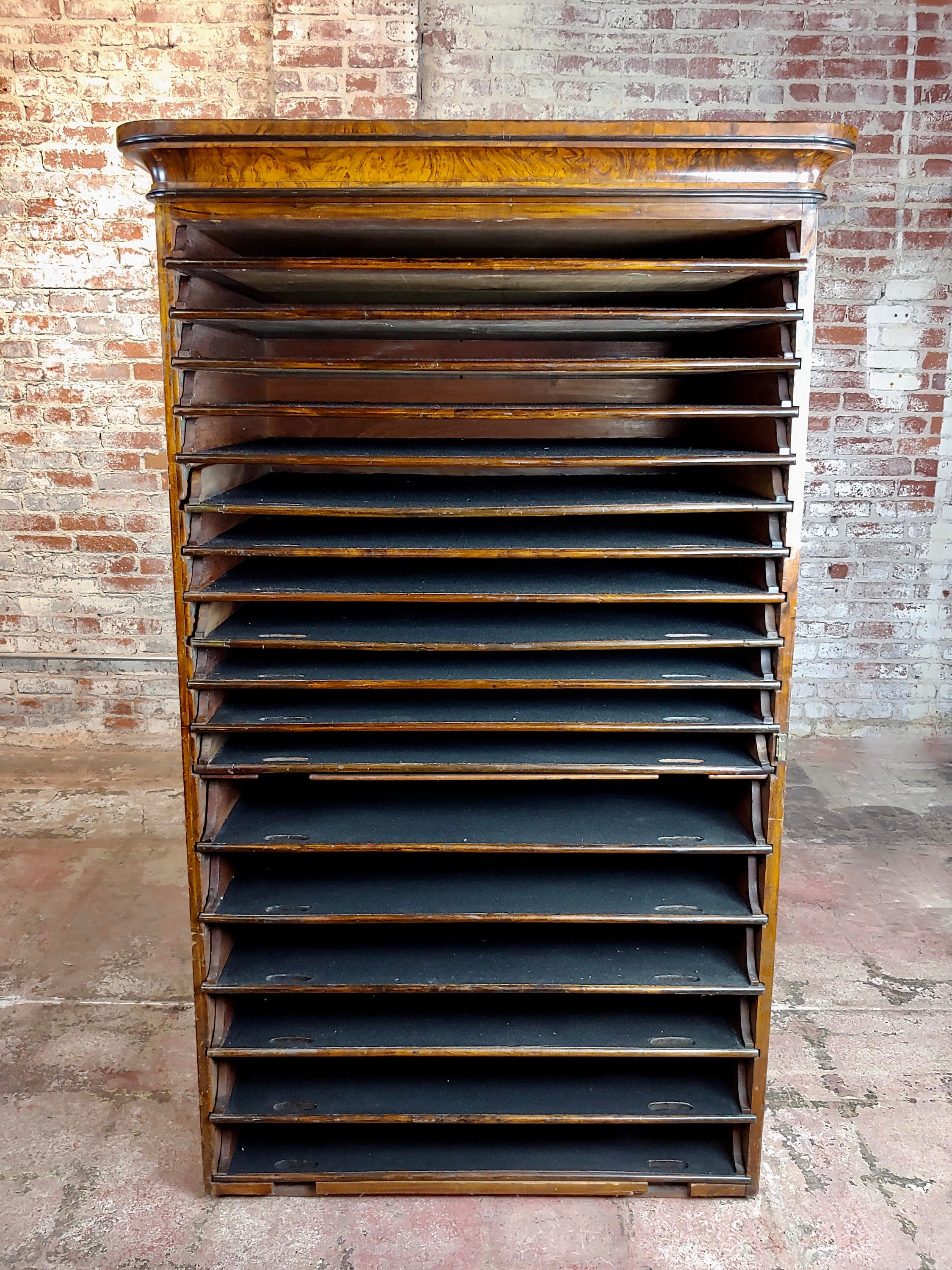 19th Century English Rare Antique Archival Portfolios & Maps Rack Shelf ...