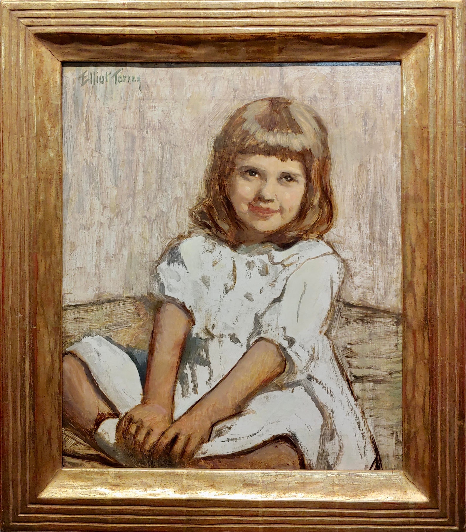 Elliot Torrey-1920s Portrait of a Young Girl Seated on the Floor-oil ...