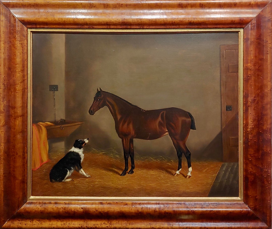 Edwin Loder -horse & English Shepherd Dog in a Stable-1885 Oil Painting ...