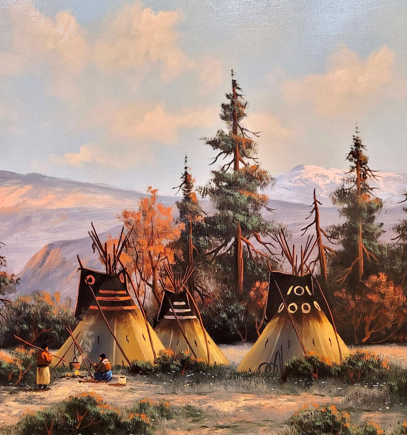 Heinie Hartwig -indian Camp W/teepees in the Rocky Mountains-oil ...
