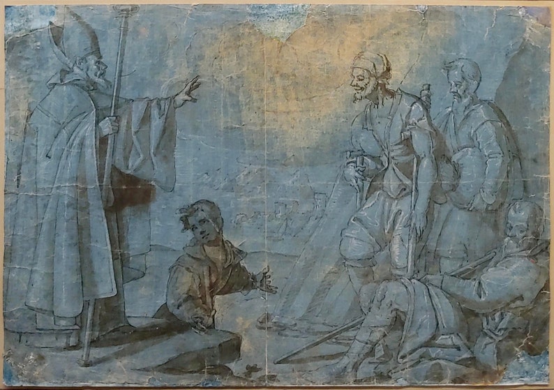 16th Century Dutch Old Master Drawing -bishop Blessing Cripple ...