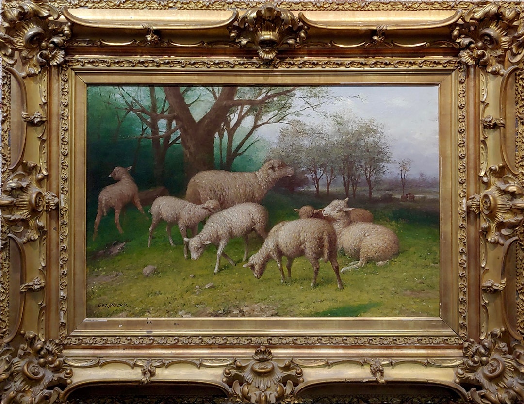 George Riecke -19th Century Pastoral Landscape W/ Flock of Sheep-oil ...