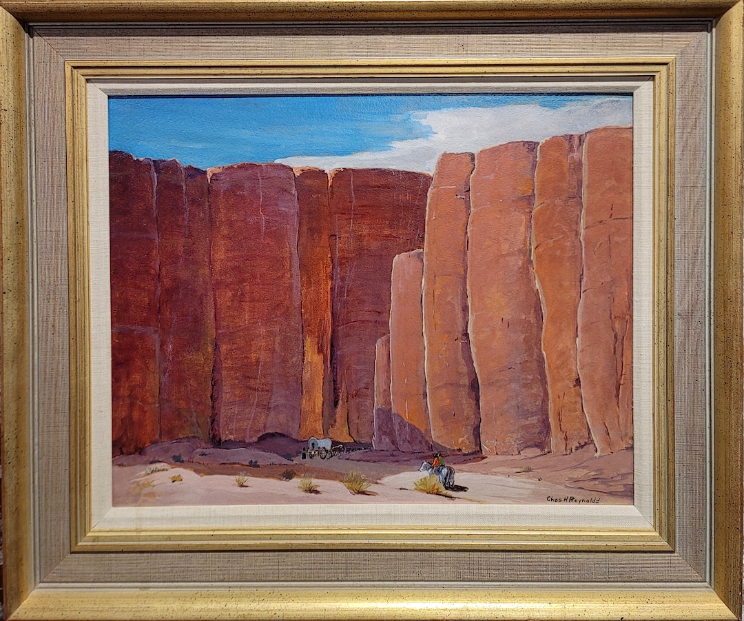 Charles Henry Reynolds -navajo Indians Crossing a Large Canyon-oil ...