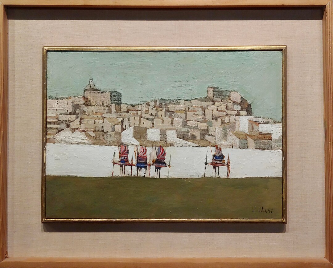 Nicola Simbari -old Town Landscape With Wine Carts-1956 Oil Painting - Etsy
