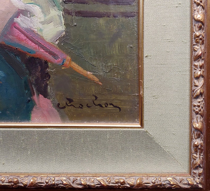 Andre Chochon -portrait of a Big Green Eyes Girl in a Hat -oil Painting ...