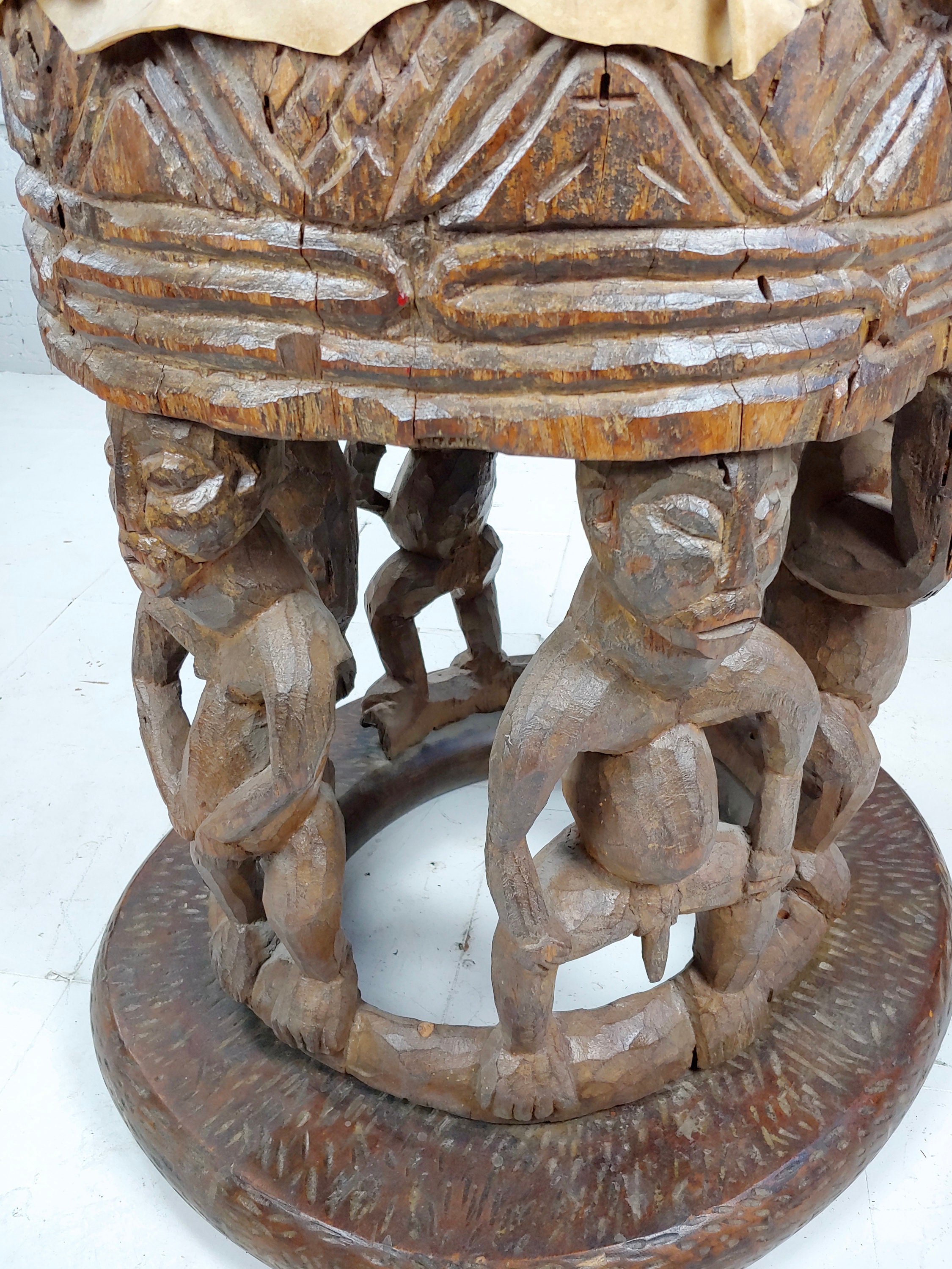 Vintage African Drum Style Carved Fertility Figures Side Table - Etsy