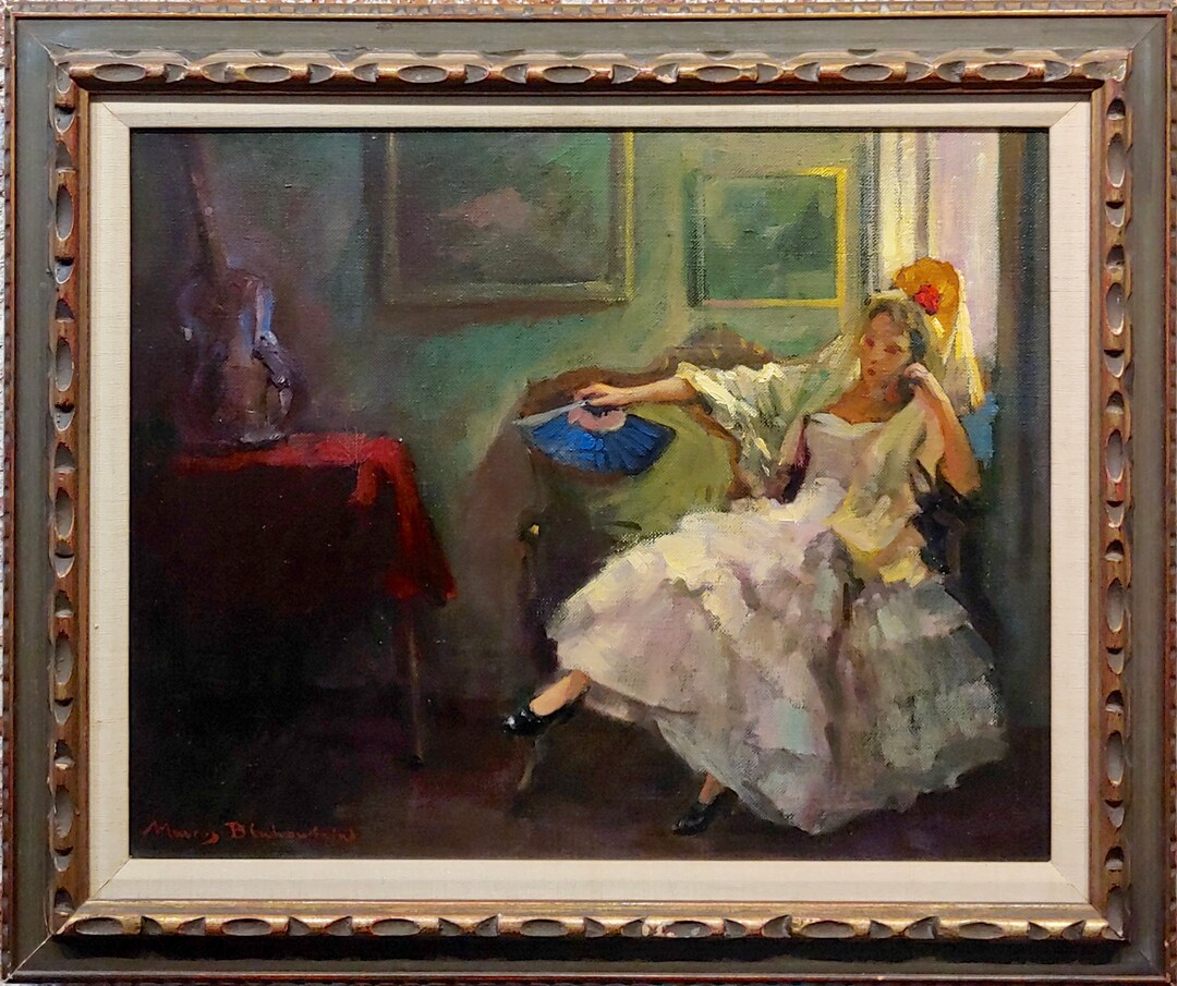 Marcos Blahove -portrait of a Seated Spanish Maja - Oil Painting - Etsy