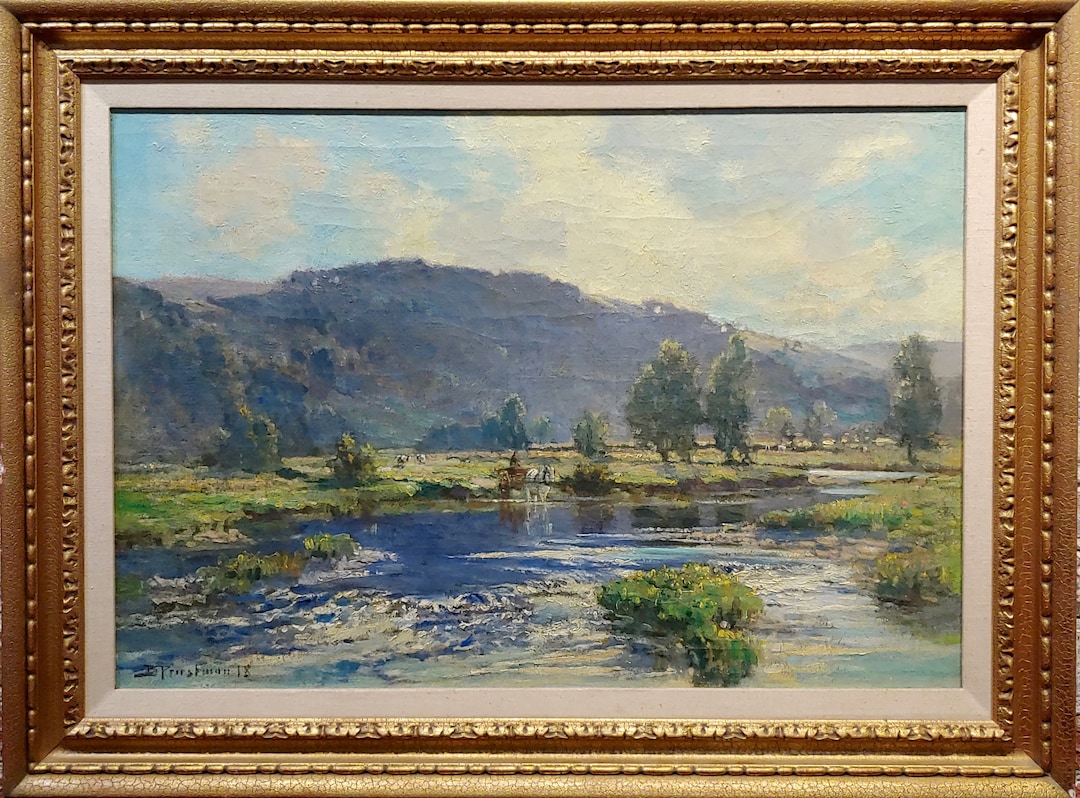 Bertram Pressman -english Countryside in a River Landscape -oil ...