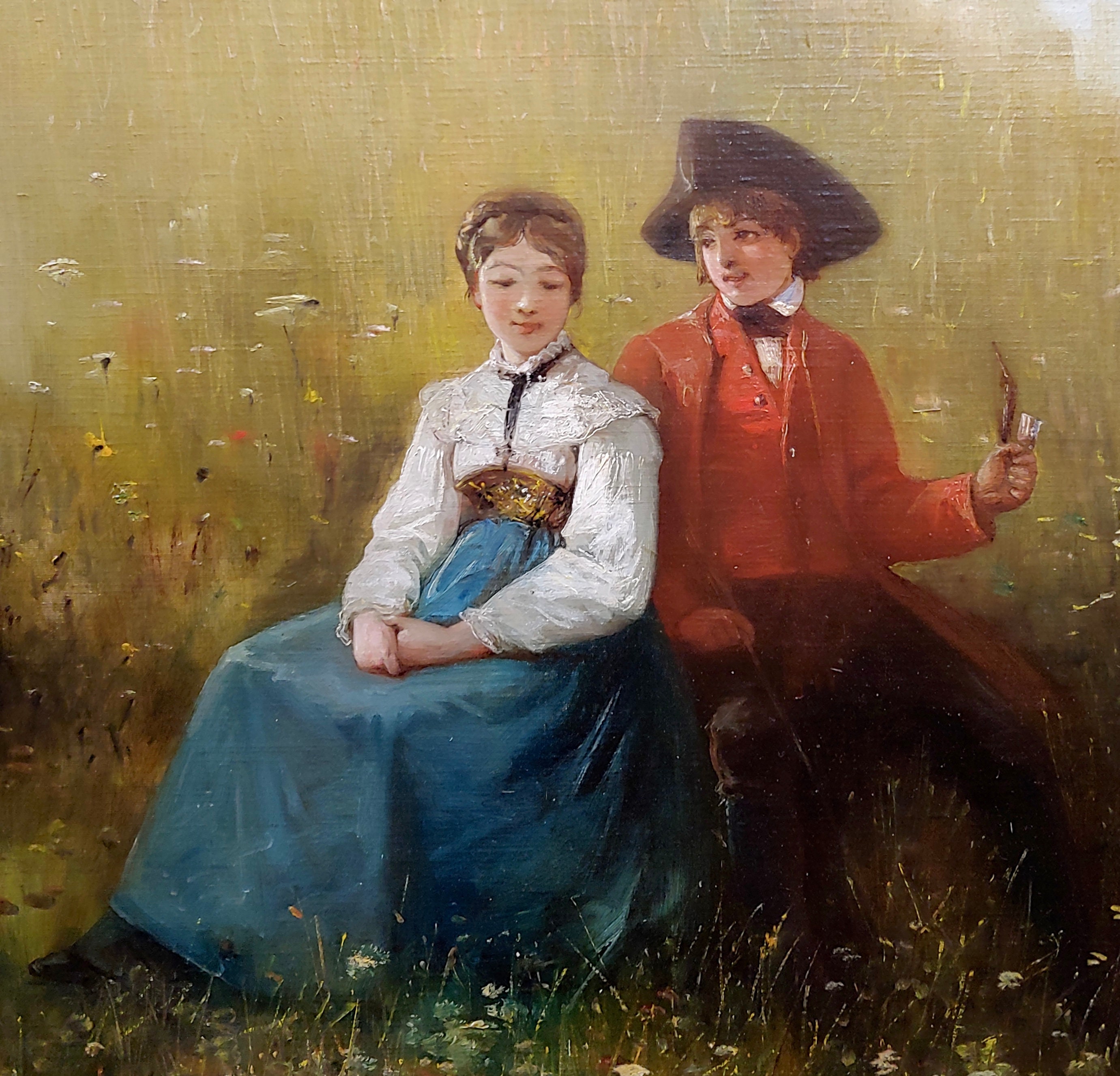Gustave Jundt -young Lovers in a Flower Garden -19th Century Oil ...