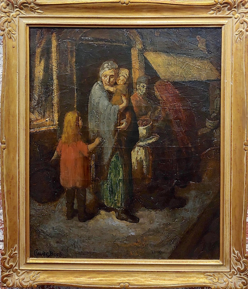 Claude Buck -1940s Stranded Family With Children-regionalist Oil ...