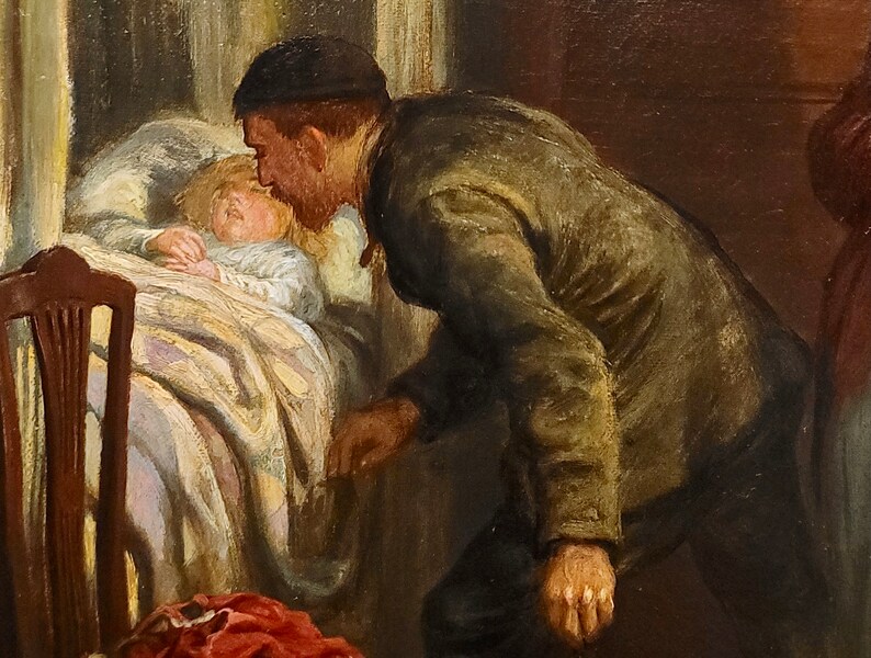 Alfred Dixon -the Miner's Goodbye-19th Century Victorian Oil Painting ...