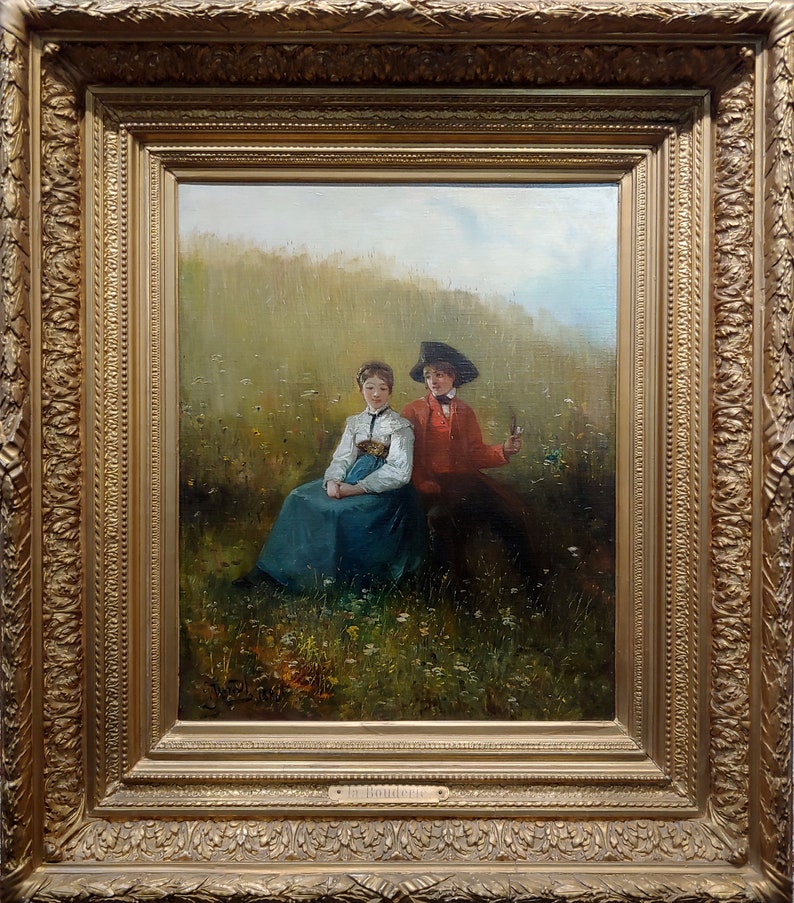 Gustave Jundt -young Lovers in a Flower Garden -19th Century Oil ...