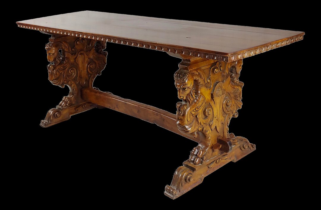19th Century Highly Carved Ram Trestle Table - Etsy
